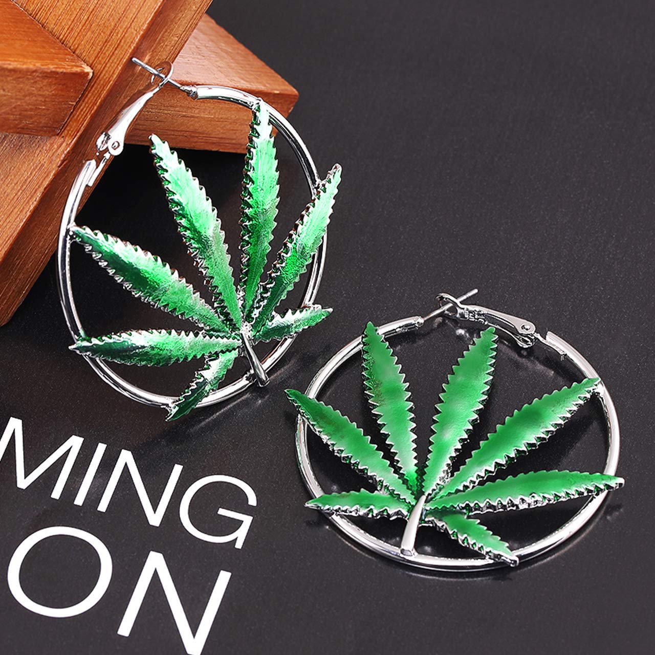 Hoop Earrings for Women Saint St Patricks Day Green Cannibis Weed/Pot Marijuana Leaf Earrings Fashion Jewelry (Silver)