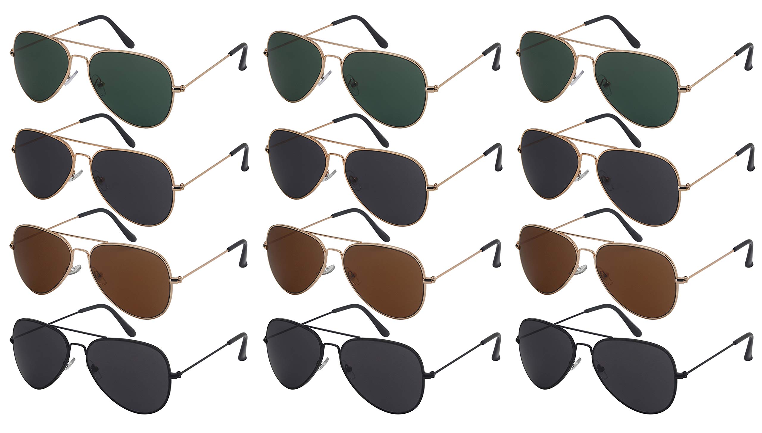 Edge I-Wear 12 Pack Aviators Bulk Sunglass Men Pilot Spring Hinge Wholesale Sunglasses (N25095A-SD)