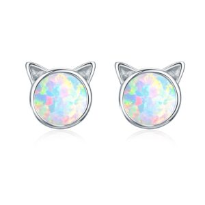 cuoka cat opal earrings 925 sterling silver cute opal cat stud earrings animal opal cat pierced earrings jewelry for women