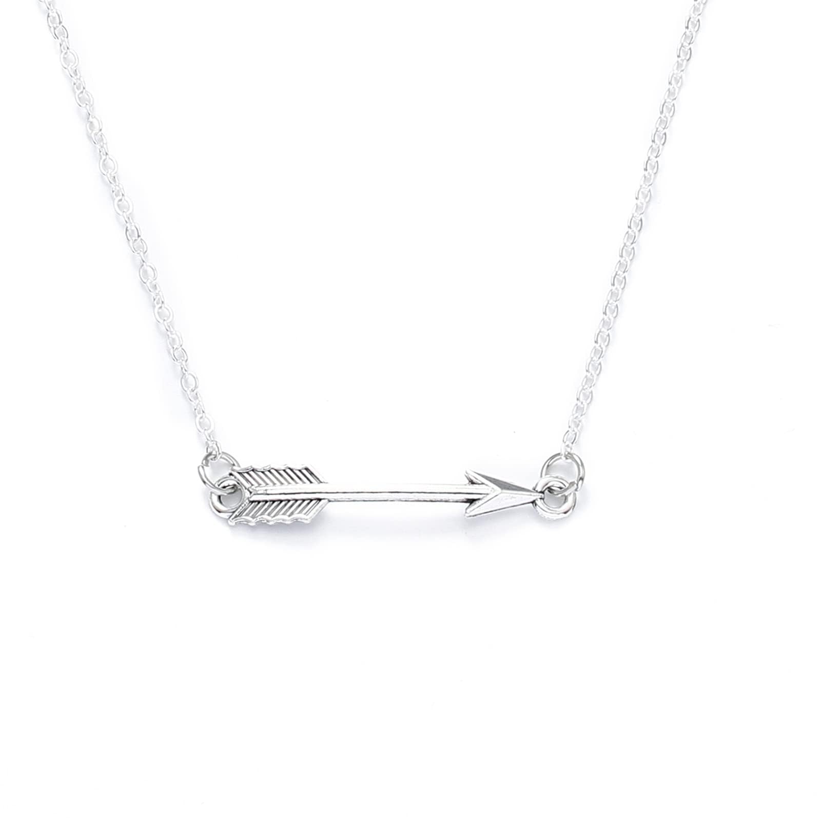 Olbye Horizontal Arrow Necklace Jewelry Sideways Arrow Necklaces for Women Simple Dainty Choker Necklace (Silver)