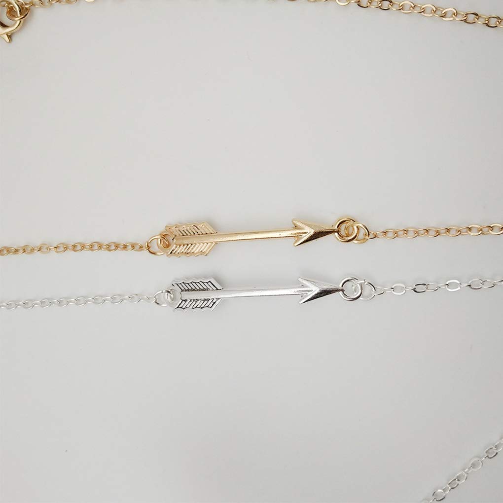 Olbye Horizontal Arrow Necklace Jewelry Sideways Arrow Necklaces for Women Simple Dainty Choker Necklace (Silver)