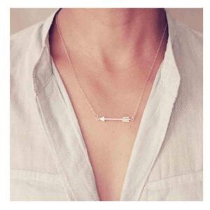 Olbye Horizontal Arrow Necklace Jewelry Sideways Arrow Necklaces for Women Simple Dainty Choker Necklace (Silver)