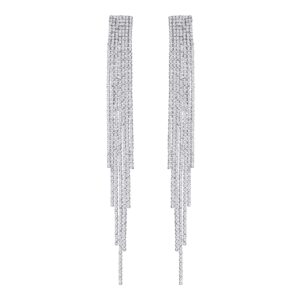 mecresh silver crystal long tassels dangle earrings sparkling rhinestone for wedding (b-long tassels)