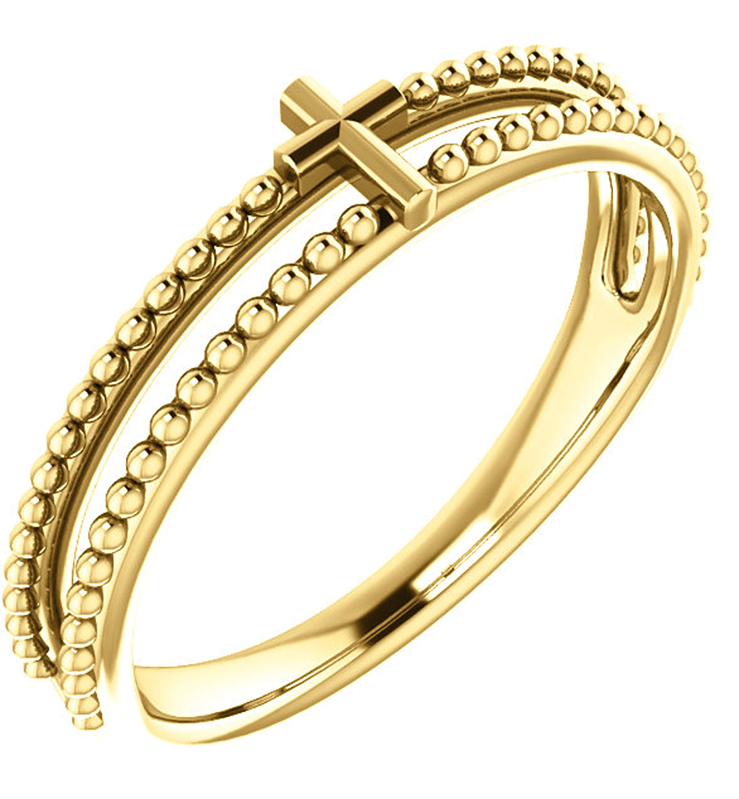 Eliana and Eli 14K Yellow Gold Milgrain Stackable Cross Ring- Inspirational Christian Faith, Love, Hope Jewelry- Wedding Engagement Promise Band - Ring Size 4-9 (9)