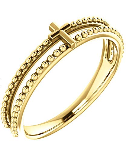 Eliana and Eli 14K Yellow Gold Milgrain Stackable Cross Ring- Inspirational Christian Faith, Love, Hope Jewelry- Wedding Engagement Promise Band - Ring Size 4-9 (9)