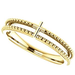 Eliana and Eli 14K Yellow Gold Milgrain Stackable Cross Ring- Inspirational Christian Faith, Love, Hope Jewelry- Wedding Engagement Promise Band - Ring Size 4-9 (9)