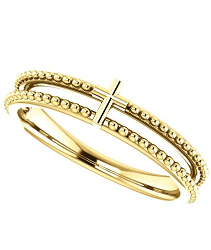 Eliana and Eli 14K Yellow Gold Milgrain Stackable Cross Ring- Inspirational Christian Faith, Love, Hope Jewelry- Wedding Engagement Promise Band - Ring Size 4-9 (9)