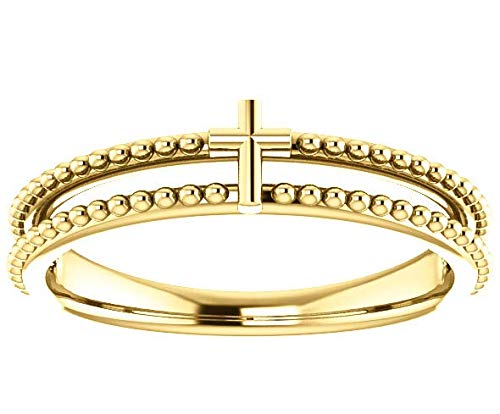 Eliana and Eli 14K Yellow Gold Milgrain Stackable Cross Ring- Inspirational Christian Faith, Love, Hope Jewelry- Wedding Engagement Promise Band - Ring Size 4-9 (9)