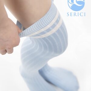 SERICI Thigh-High Socks | Womens Striped Cotton Thigh High Tube Sock | Over Knee Boot Socks (Pink, Baby Blue, Lilac)