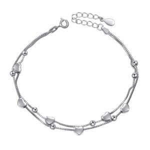 s925 sterling silver jewelry forever love heart beads double chain bracelet friendship adjustable charm bracelet gift for women