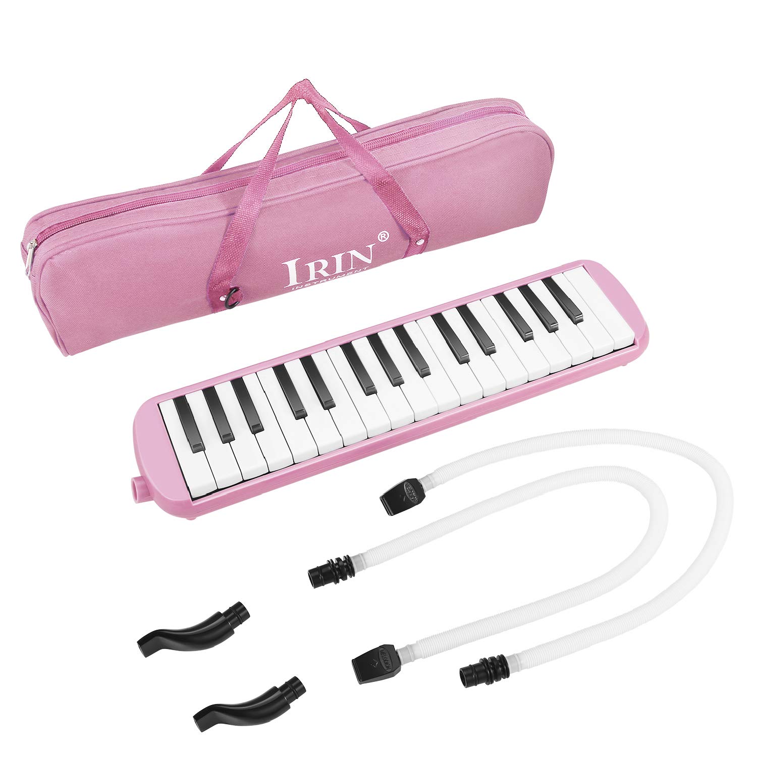 Flexzion Melodica 32 Key (Pink) Pianica Blow Piano Keyboard Harmonica Wind Instrument/w Portable Carrying Bag, 2 Long Tube Mouthpiece, 2 Trumpet Mouthpiece Kit