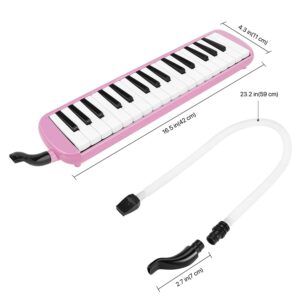 Flexzion Melodica 32 Key (Pink) Pianica Blow Piano Keyboard Harmonica Wind Instrument/w Portable Carrying Bag, 2 Long Tube Mouthpiece, 2 Trumpet Mouthpiece Kit