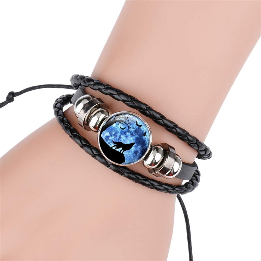 GOOKEY Adjustable Wolf Braided Leather Bracelet - Cute Bangle Bracelets for Women, The Pretty Gifts for Women (Blue)