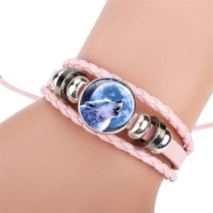 GOOKEY Adjustable Wolf Braided Leather Bracelet - Cute Bangle Bracelets for Women, The Pretty Gifts for Women (Blue)