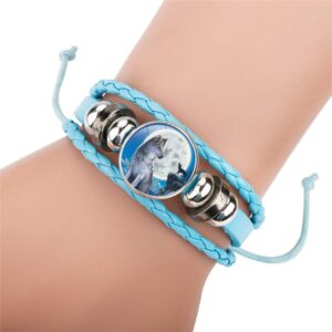 GOOKEY Adjustable Wolf Braided Leather Bracelet - Cute Bangle Bracelets for Women, The Pretty Gifts for Women (Blue)