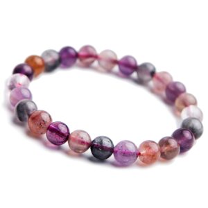 colorful natural cacoxenite auralite 23 crystal round bead woman bracelet 7mm