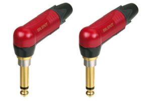 (2 pack) neutrik np2rx-au-silent right angle 1/4" plug gold contacts & red shell