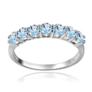 gemstar usa sterling silver blue topaz 3mm thin half eternity band ring, size 9