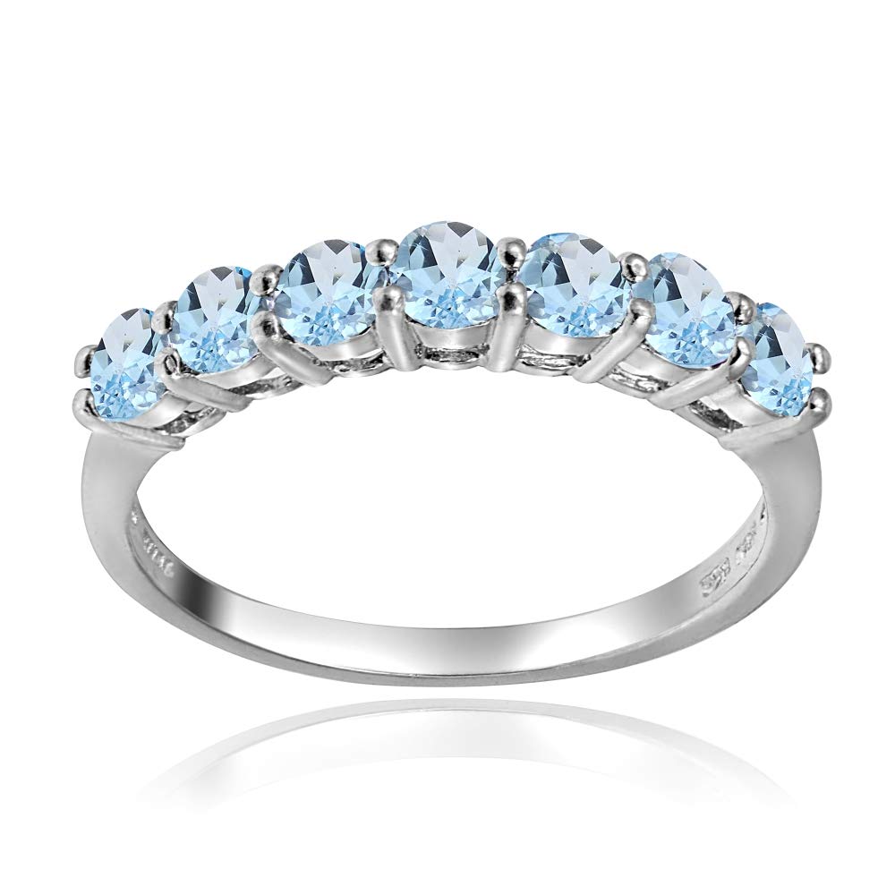 GemStar USA Sterling Silver Blue Topaz 3mm Thin Half Eternity Band Ring, Size 9