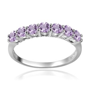 gemstar usa sterling silver amethyst 3mm thin half eternity band ring, size 8