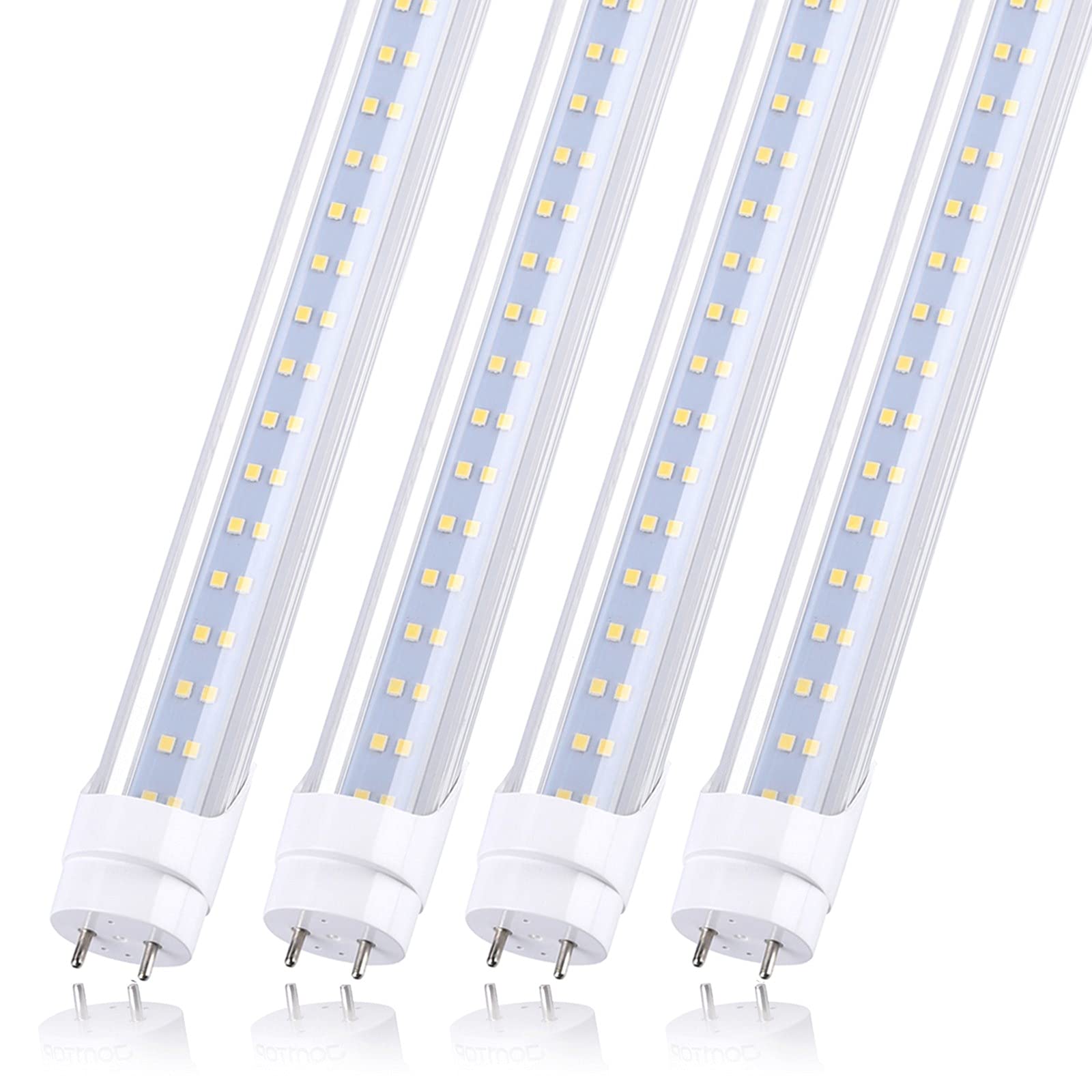 JOMITOP 28w Led Tube Light Bulb 4ft, Ballast Bypass Required,2pin G13 End 3360 Lumens, Day White 5000K, Replace 80W Fluorescent Light,Dual-End Powered Clear Cover AC 85-265V Pack of 4