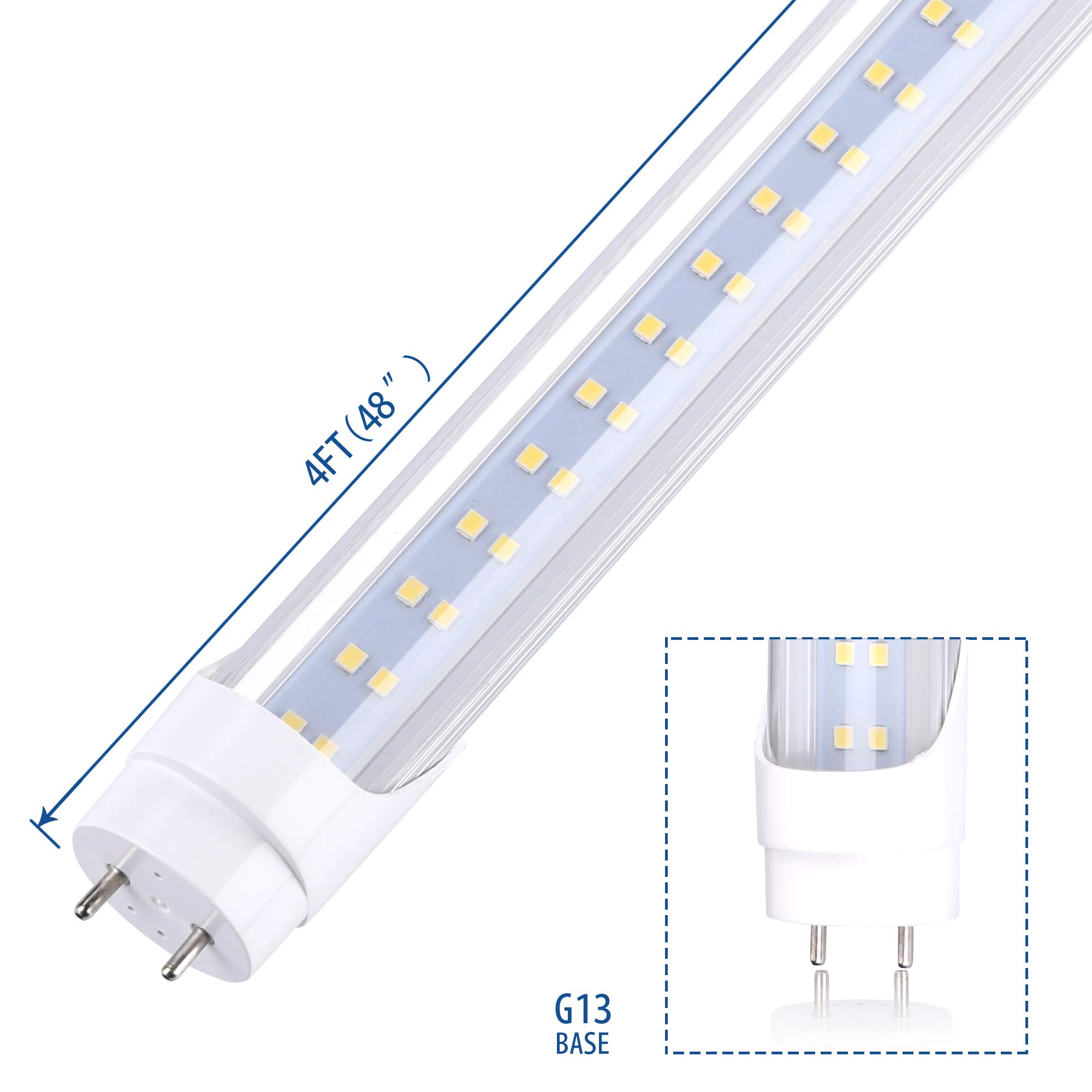 JOMITOP 28w Led Tube Light Bulb 4ft, Ballast Bypass Required,2pin G13 End 3360 Lumens, Day White 5000K, Replace 80W Fluorescent Light,Dual-End Powered Clear Cover AC 85-265V Pack of 4