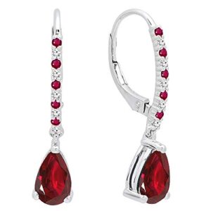 dazzlingrock collection 14k 8x5 mm pear & round lab created ruby & round diamond ladies teardrop drop earrings, white gold