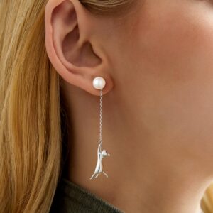 Kitten Drop Earrings for Women Elegant Pearl Stud 925 Sterling Silver Cat Dangle Earrings