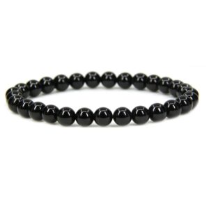 natural a grade black tourmaline gemstone 6mm round beads stretch bracelet 7" unisex