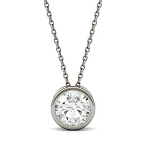 charles & colvard 14k white gold moissanite bezel set solitaire pendant 1.00ct dew