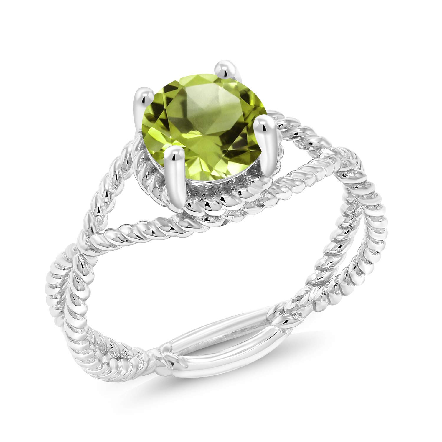 Gem Stone King 925 Sterling Silver Green Peridot Women Solitaire Ring For Women (1.35 Cttw, Round 7MM, Gemstone Birthstone, Available in size 5, 6, 7, 8, 9)