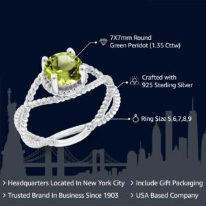 Gem Stone King 925 Sterling Silver Green Peridot Women Solitaire Ring For Women (1.35 Cttw, Round 7MM, Gemstone Birthstone, Available in size 5, 6, 7, 8, 9)