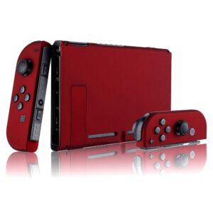 eXtremeRate DIY Replacement Shell Buttons for Nintendo Switch, Soft Touch Back Plate for Switch Console, Custom Housing Case with Full Set Buttons for Joycon Handheld Controller - Scarlet Red