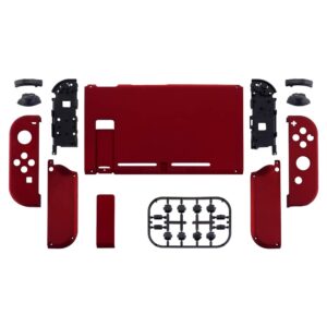 eXtremeRate DIY Replacement Shell Buttons for Nintendo Switch, Soft Touch Back Plate for Switch Console, Custom Housing Case with Full Set Buttons for Joycon Handheld Controller - Scarlet Red