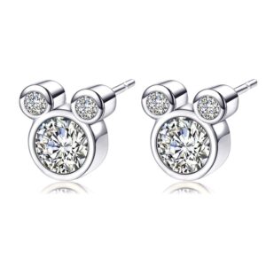 mouse stud earring,s925 silver plated earrings with sparkling cubic zirconia birthstone,cute charm stud ear jewelry for women girl as birthday gift,hypoallergenic