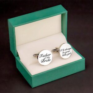 Kooer I'll Always Be Your Little Girl CuffLinks Tie Clip Set, Men's Cufflinks Jewelry Gifts for Father of The Bride (Square cufflinks tie clip set)