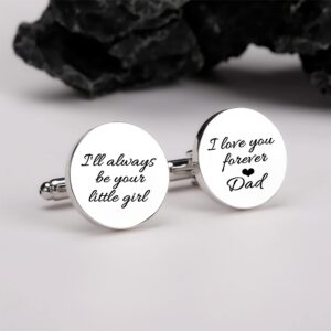 Kooer I'll Always Be Your Little Girl CuffLinks Tie Clip Set, Men's Cufflinks Jewelry Gifts for Father of The Bride (Square cufflinks tie clip set)