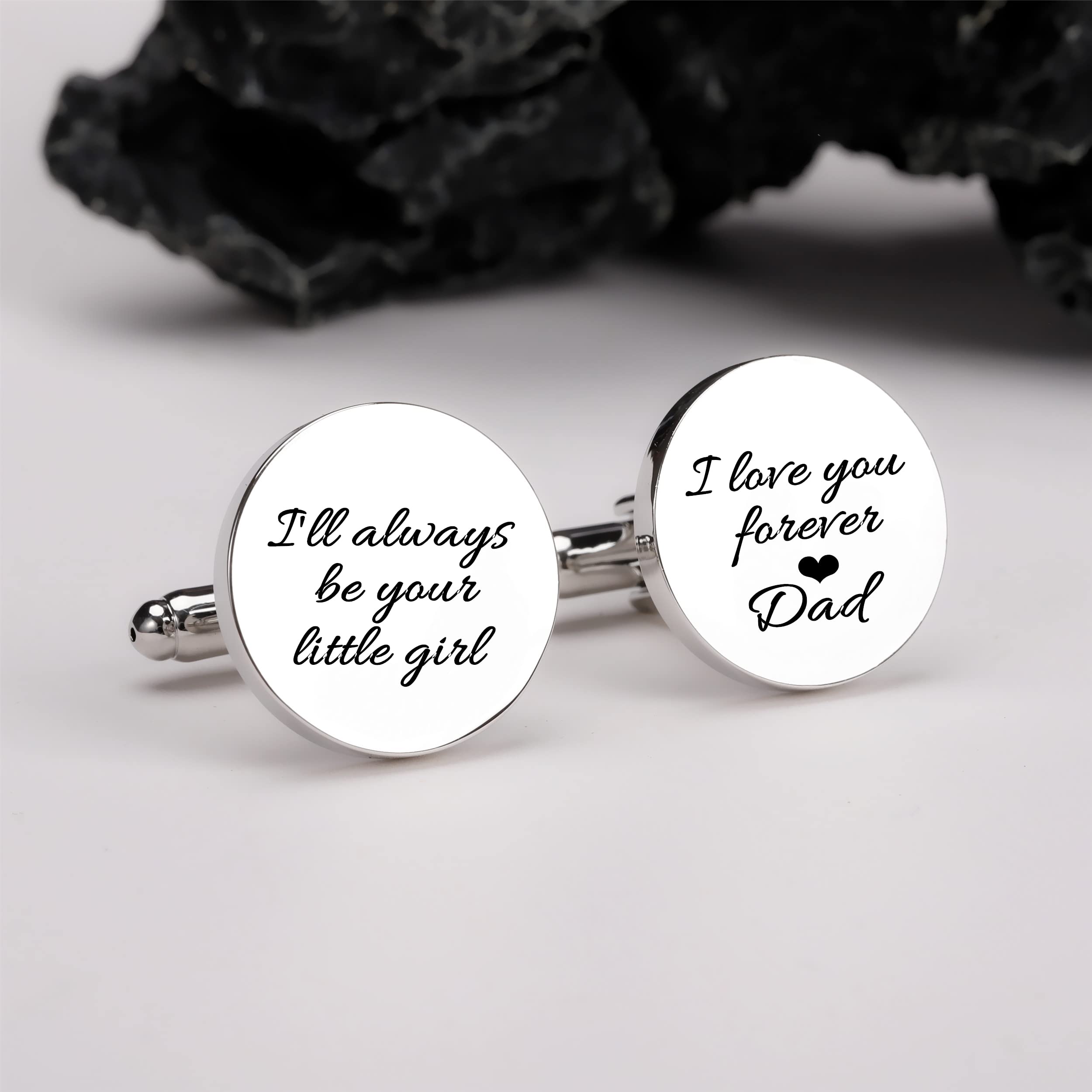 Kooer I'll Always Be Your Little Girl CuffLinks Tie Clip Set, Men's Cufflinks Jewelry Gifts for Father of The Bride (Square cufflinks tie clip set)