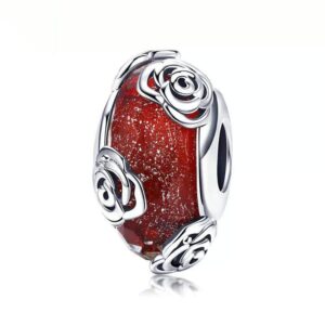 murano glass charms bead sterling silver core for european charm bracelets flower … (rose glass charm)