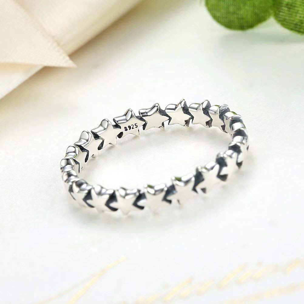 Presentski Star Eternity Ring Engagement Promise Rings Sterling Silver Wedding for Her