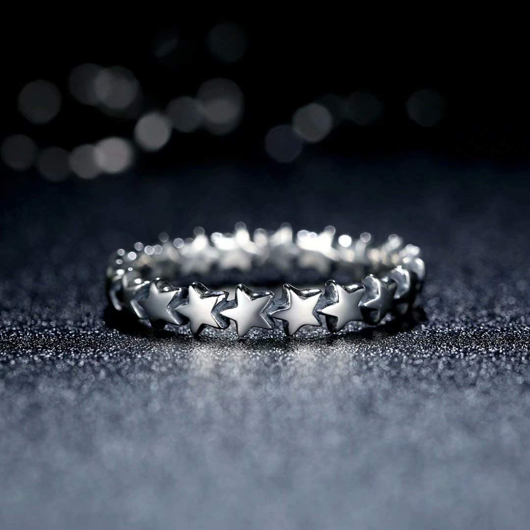 Presentski Star Eternity Ring Engagement Promise Rings Sterling Silver Wedding for Her