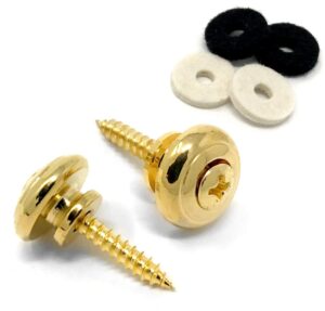 vintage forge guitar strap buttons gold mushroom head for guitar and bass (2) with screws and felt washers universal fit for ibanez, esp, schecter, jackson and more sb110-gld