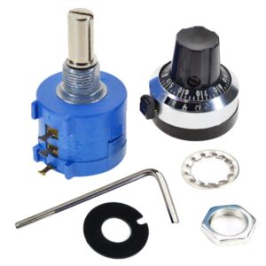 onwon 1k ohm resistor 10 turn potentiometer 2w wirewound multi-turn adjustable precision potentiometer with 10 turn counting dial rotary knob 6mm shaft (1k ohm)