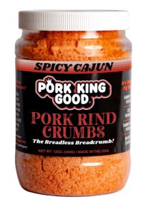 pork king good spicy cajun low carb keto diet pork rind breadcrumbs!perfect for ketogenic, paleo, gluten-free, sugar free and bariatric diets (original) (cajun, 12 oz jar)