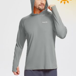 BALEAF Men's Sun Protection Hoodie Shirt UPF 50+ Long Sleeve UV SPF T-Shirts Rash Guard Fishing Swimming Lightweight Gray XL