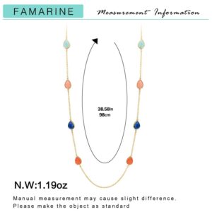 FAMARINE Multicolor Resin Beaded Chain Long Scatter Necklace for Women, Red Blue Green Orange