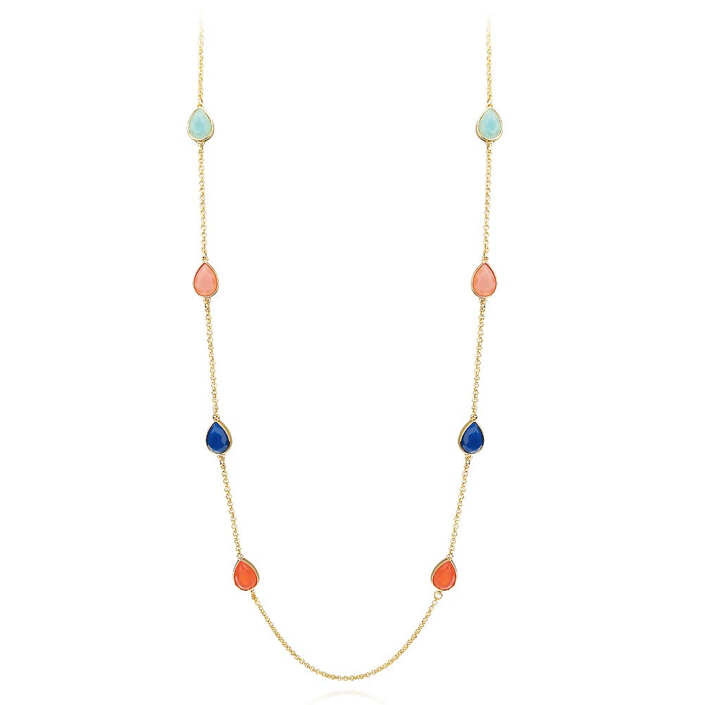 FAMARINE Multicolor Resin Beaded Chain Long Scatter Necklace for Women, Red Blue Green Orange