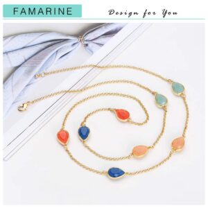 FAMARINE Multicolor Resin Beaded Chain Long Scatter Necklace for Women, Red Blue Green Orange