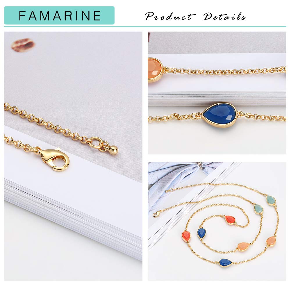 FAMARINE Multicolor Resin Beaded Chain Long Scatter Necklace for Women, Red Blue Green Orange