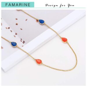 FAMARINE Multicolor Resin Beaded Chain Long Scatter Necklace for Women, Red Blue Green Orange